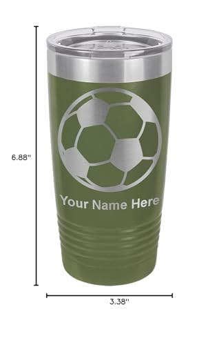 LaserGram 20oz Vacuum Insulated Tumbler Mug, Soccer Ball, Personalized Engraving Included (Camo Green)