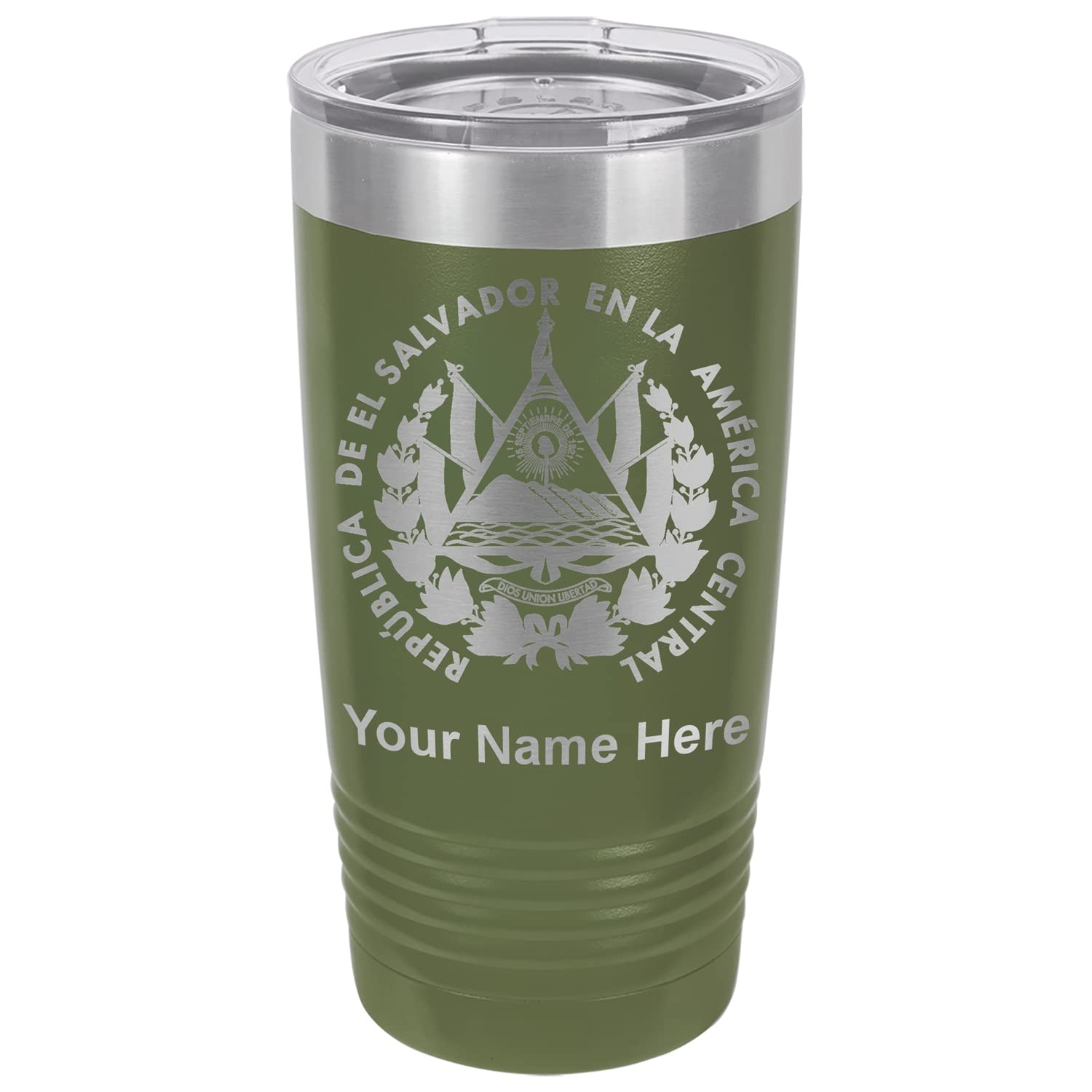 LaserGram 20oz Vacuum Insulated Tumbler Mug, Flag of El Salvador, Personalized Engraving Included (Camo Green)