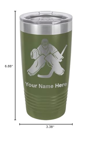 LaserGram 20oz Vacuum Insulated Tumbler Mug, Hockey Goalie, Personalized Engraving Included (Camo Green)