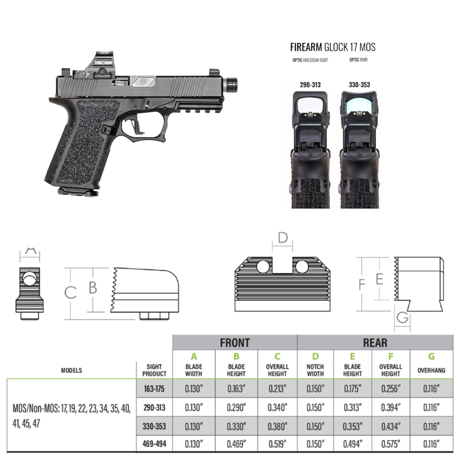 Night Fision Optics Ready Stealth .290-.313 Night Sight Set Compatible with Glock 17/19/34, Orange Front Ring, Blank Rear Sight