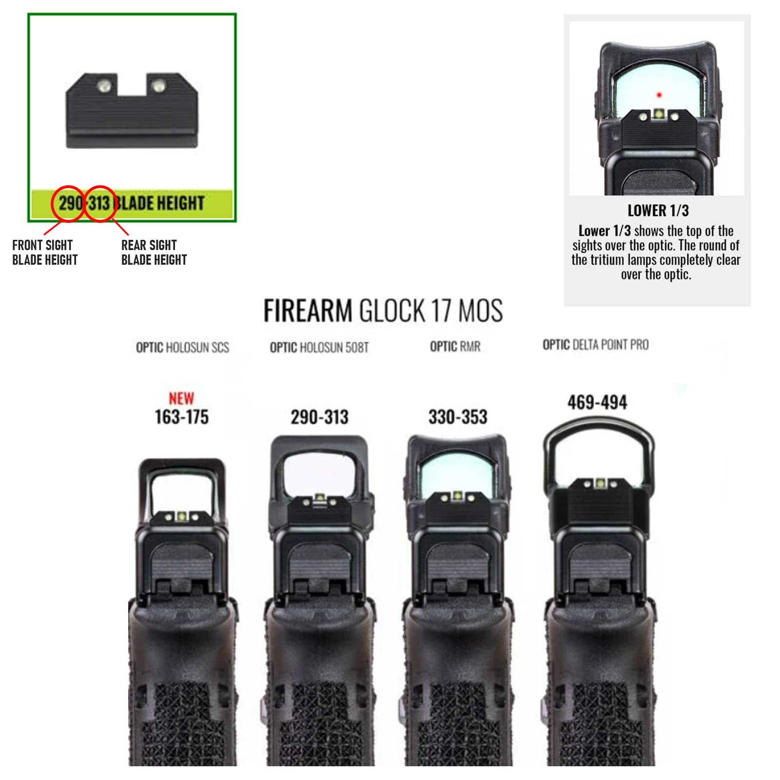 Night Fision Optics Ready Stealth .290-.313 Night Sight Set Compatible with Glock 17/19/34, Orange Front Ring, Blank Rear Sight