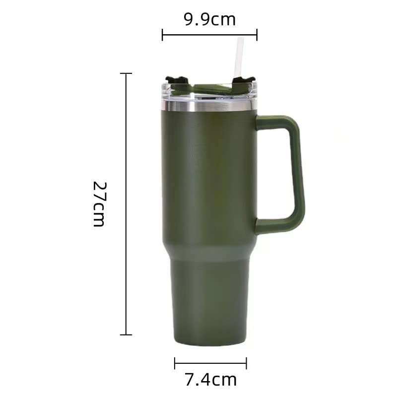 FAMKX 40oz Insulated Travel Mug Tumbler With Handle And Straw,Stainless Steel Double wall Vacuum Thermos Cup Keep Drink Cold and Hot (Black)