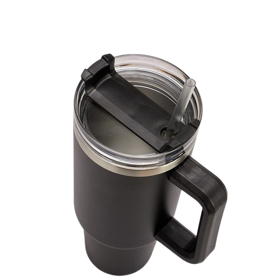 FAMKX 40oz Insulated Travel Mug Tumbler With Handle And Straw,Stainless Steel Double wall Vacuum Thermos Cup Keep Drink Cold and Hot (Black)