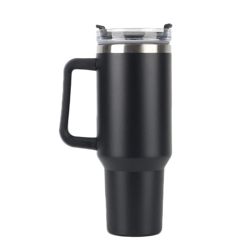 FAMKX 40oz Insulated Travel Mug Tumbler With Handle And Straw,Stainless Steel Double wall Vacuum Thermos Cup Keep Drink Cold and Hot (Black)