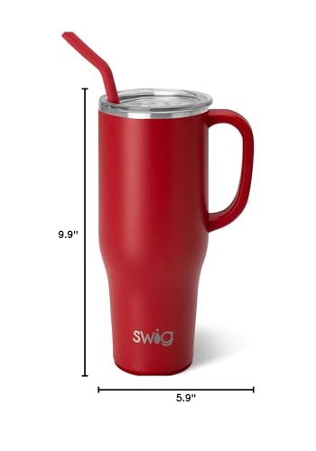 Swig Life 40oz Mega Mug, 40 oz Tumbler with Handle and Straw, Cup Holder Friendly, Dishwasher Safe, Extra Large Insulated Tumbler, Stainless Steel (Crimson)