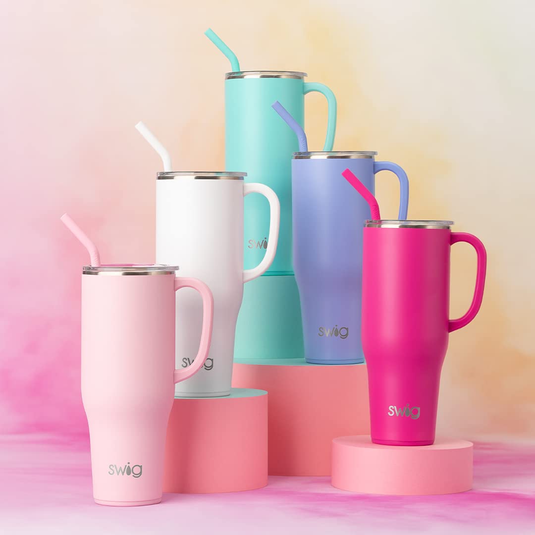 Swig Life 40oz Mega Mug, 40 oz Tumbler with Handle and Straw, Cup Holder Friendly, Dishwasher Safe, Extra Large Insulated Tumbler, Stainless Steel (Hot Pink)