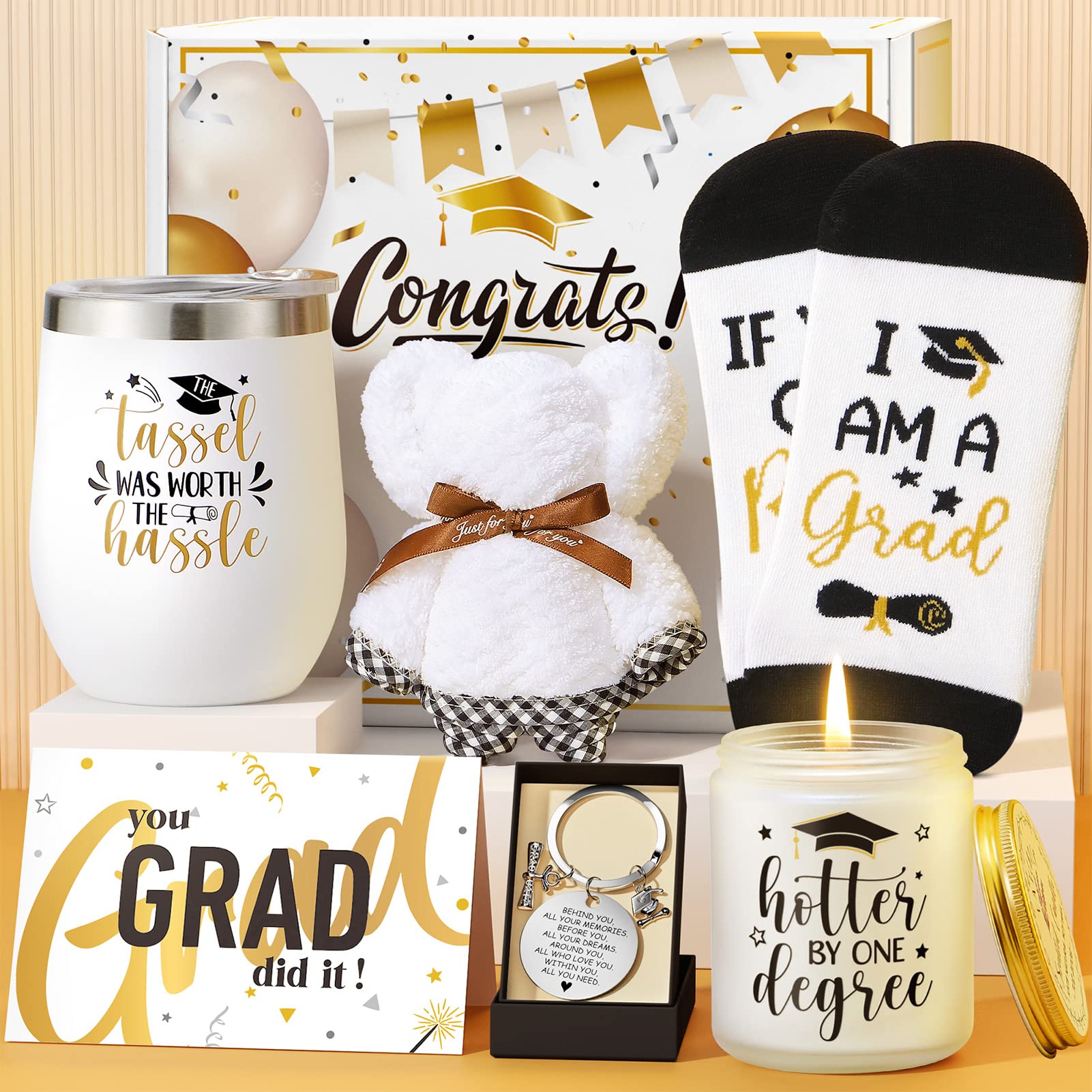 Graduation Gifts for Her Him 2025, Best High School College Graduation Gifts Cool Master Degree Grad Gifts Box, Congratulations Gifts for Graduates Girls Boys Daughter Son Nurse Friend w/ Wine Tumbler