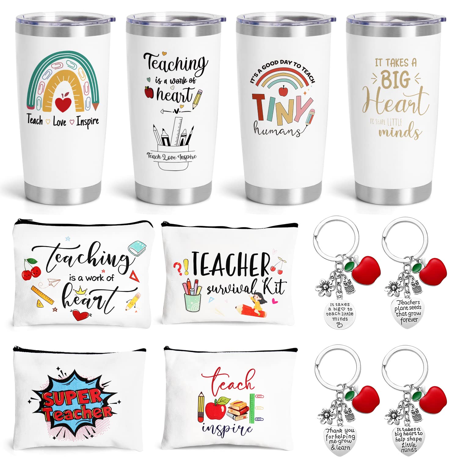 UAREHIBY 12-Pack Appreciation Gifts - Best End of Year & Graduation Gifts with Keychain, 20oz Wine Tumbler in Bulk, Cosmetic Bag for Women & Men