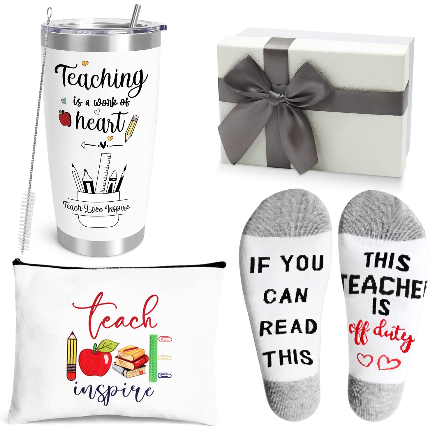Teacher Appreciation Gifts,Best Teacher Gifts for Women,Teacher Retirement Graduation Gifts with 20 OZ Wine Tumbler,Unique Makeup Bag Gifts for Teachers,Thank You,Birthday,Christmas Gifts