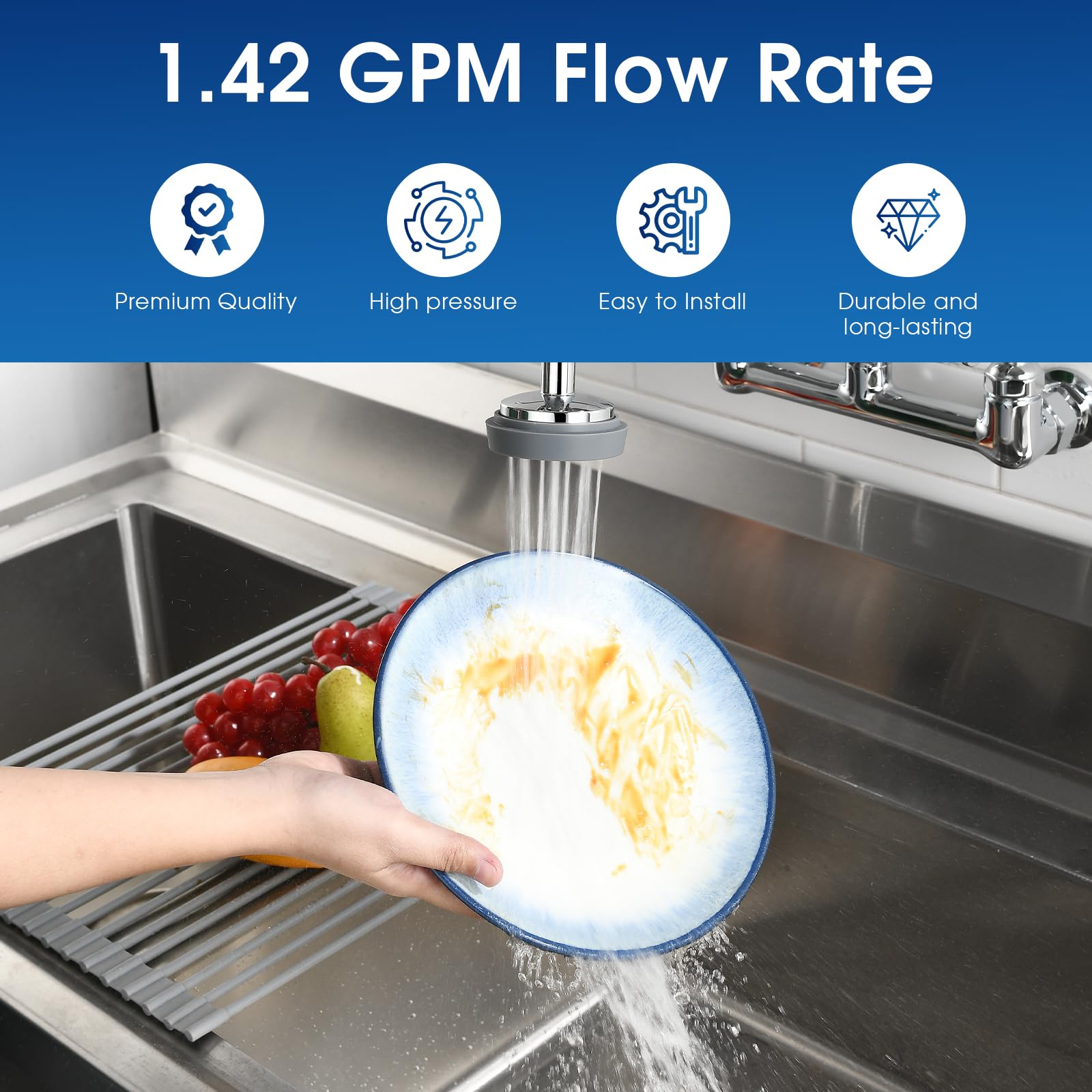 Lanceler Spray Valve with 44" Pre Rinse Hose, Pre Rinse Sprayer with Stainless-Steel Hose Replacement Kit for Commercial Kitchen Sink Faucet - Gray