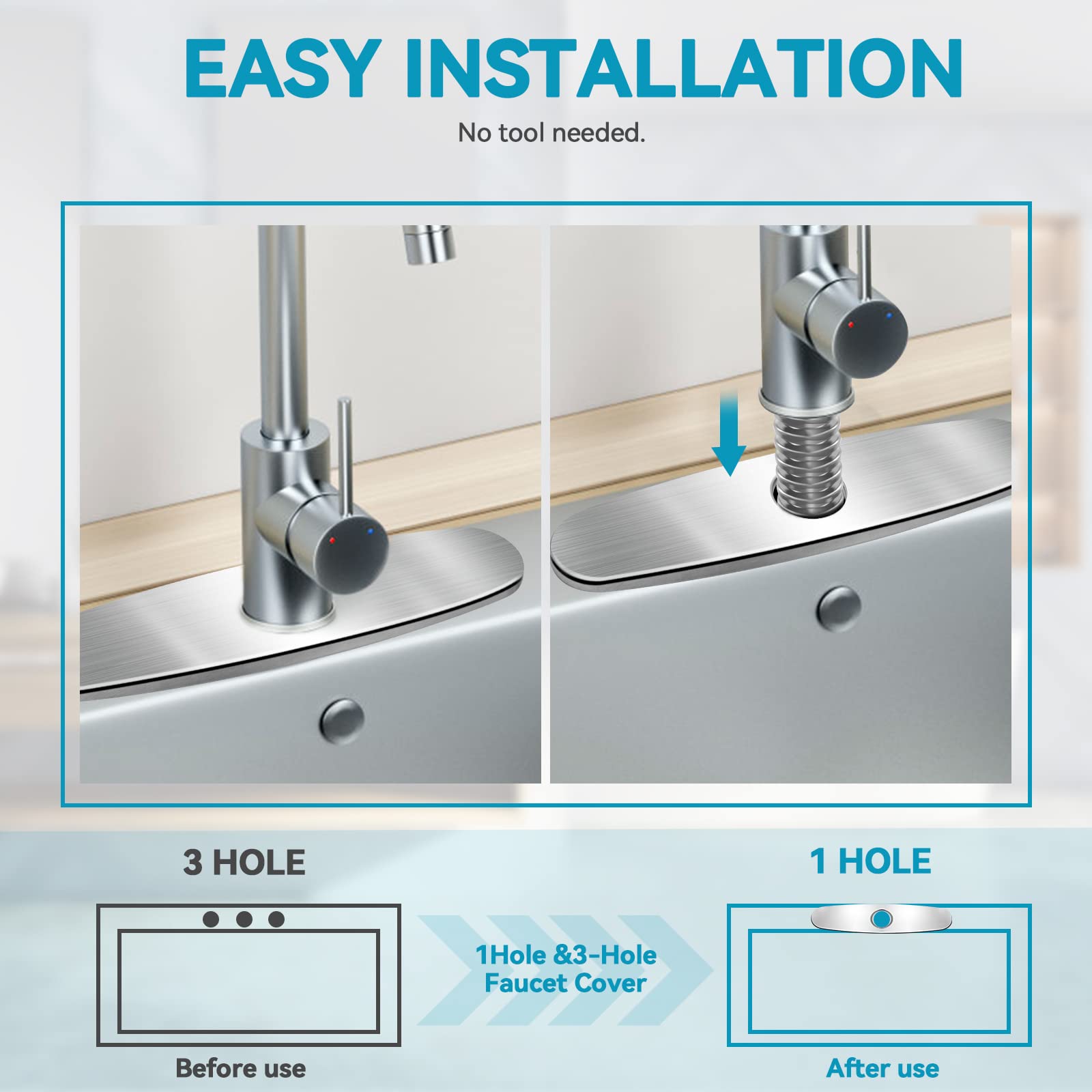 Kitchen Sink Faucet Hole Cover, Deck Plate Escutcheon for Kitchen Faucet- 10 IN Sink Hole Cover, Plumbing Cover Plates, 10" Deck Plate for Pull Down Faucet: 304 Stainless Steel(Brushed Nickel)