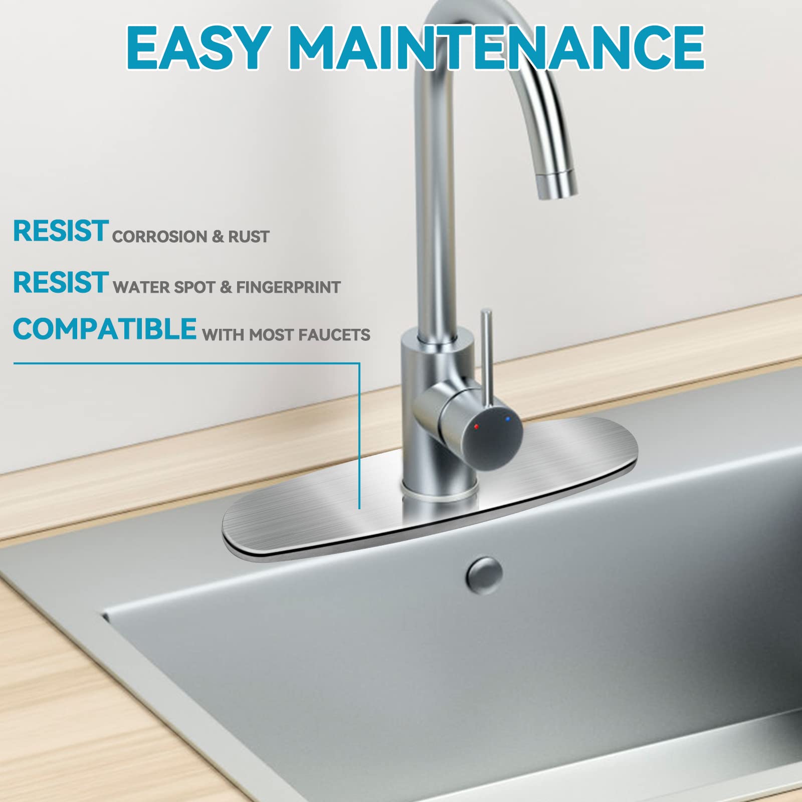 Kitchen Sink Faucet Hole Cover, Deck Plate Escutcheon for Kitchen Faucet- 10 IN Sink Hole Cover, Plumbing Cover Plates, 10" Deck Plate for Pull Down Faucet: 304 Stainless Steel(Brushed Nickel)
