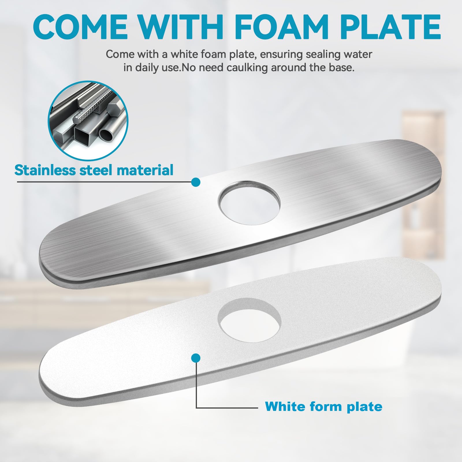 Kitchen Sink Faucet Hole Cover, Deck Plate Escutcheon for Kitchen Faucet- 10 IN Sink Hole Cover, Plumbing Cover Plates, 10" Deck Plate for Pull Down Faucet: 304 Stainless Steel(Brushed Nickel)