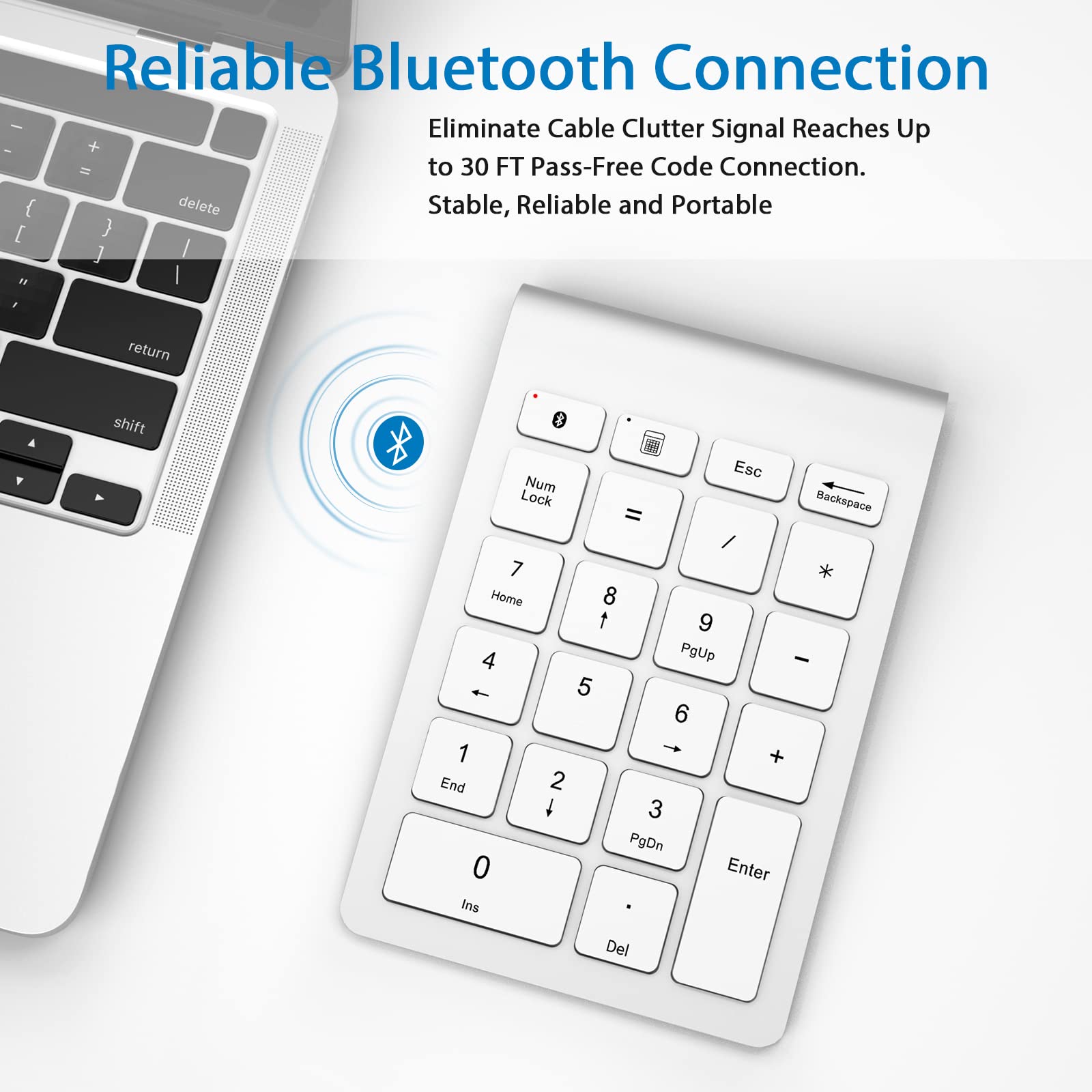 Foloda Bluetooth Wireless Number Pads: 22 Keys Wireless Financial Accounting Numeric Keypad, External 10 Key Numpad Numbers Keyboard for Laptop Computer Surface Pro Notebook Desktop (NO Receiver)