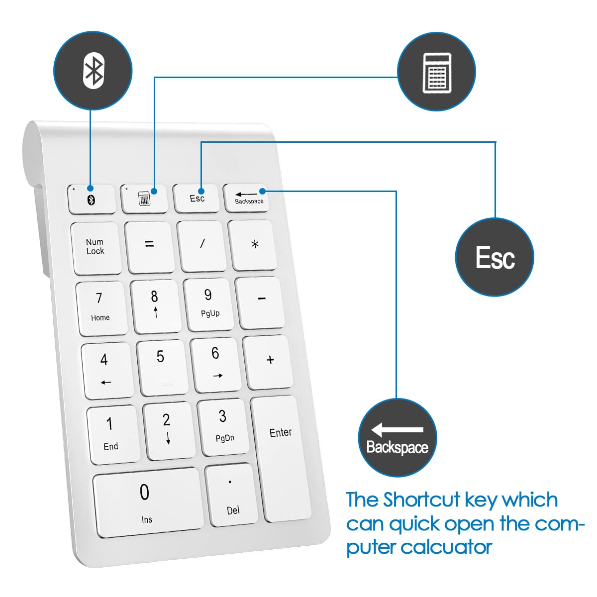 Foloda Bluetooth Wireless Number Pads: 22 Keys Wireless Financial Accounting Numeric Keypad, External 10 Key Numpad Numbers Keyboard for Laptop Computer Surface Pro Notebook Desktop (NO Receiver)