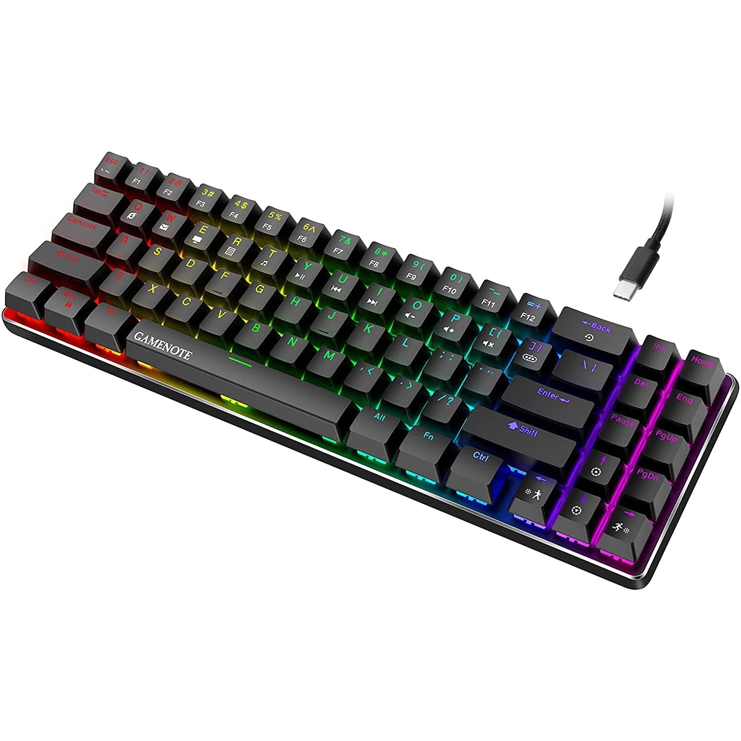 HAVIT KB512L 60% Gaming Mechanical Keyboard with 71-Key, LED Backlit, Detachable USB Type-C Cable German Layout (QWERTZ)