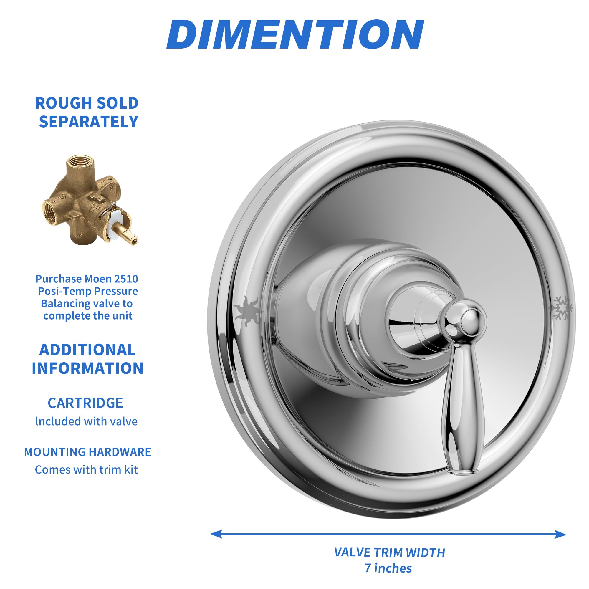 Replacement for Moen T2151 Brantford Posi-Temp Valve Trim Kit, Chrome Shower Trim Kit Shower Lever Handle (#2510 Valve Required)