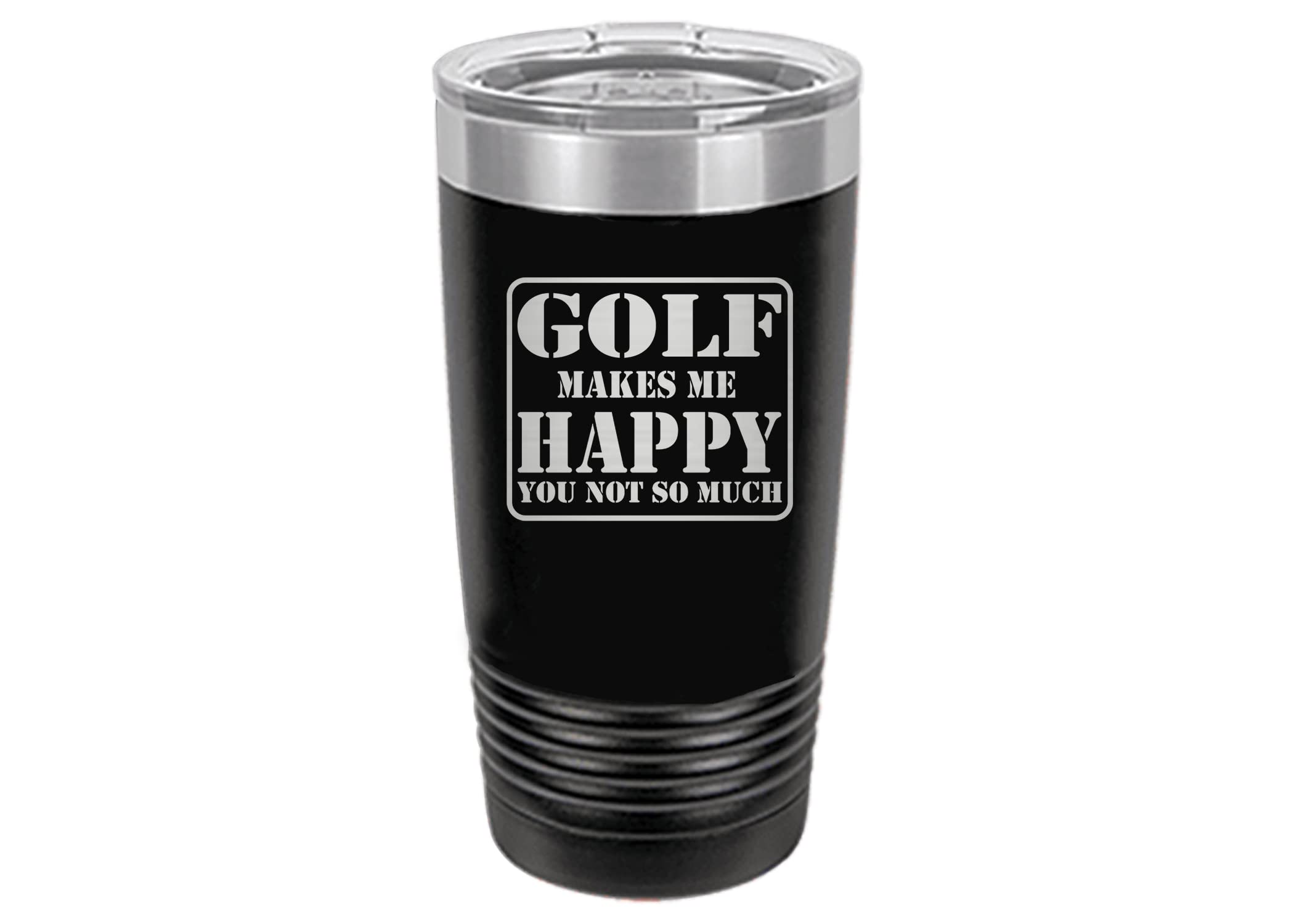 Rogue River Tactical Funny Golf Makes Me Happy Golf Ball 20 Oz. Travel Tumbler Mug Cup w/Lid Vacuum Insulated Hot or Cold Gift For Golfer Dad Grandpa Ball Black