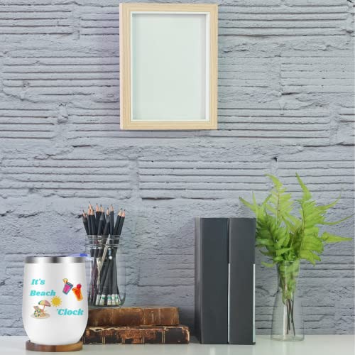 Lovely shape, White, It's Beach O 'Clock 3D UV Color Printing, Beach Accesories, Wine Tumbler Double Wall Stainless Steel Insulated 12oz, Durable Coffee Mug, Cocktail, Beer, Office (white)