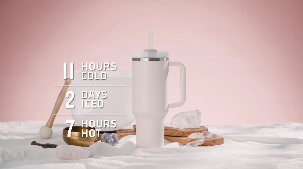 Insulated 40oz Quencher H2.0 Travel Tumbler Mug with Handle, 2 in 1 Slide Lid, Reusable Straw, and Plastic Grip - Double Walled Stainless Steel Keeps Hot and Cold (Bay Leaf)