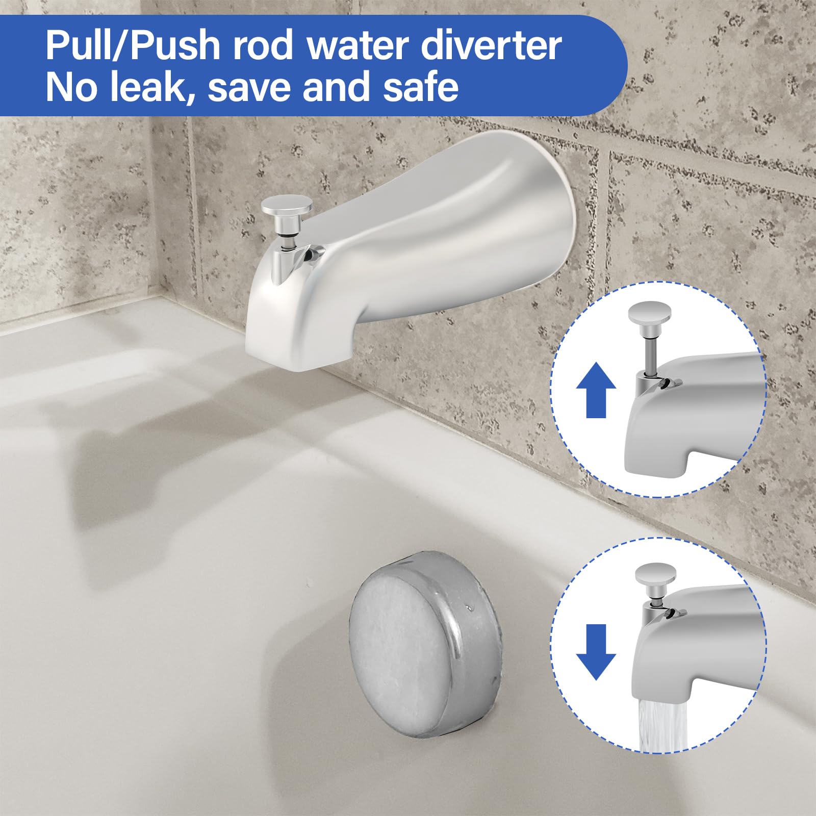 Solimeta Diverter Tub Spout, Bath Tub Spout with Diverter 5/8" Slip Fit Connection, Chrome