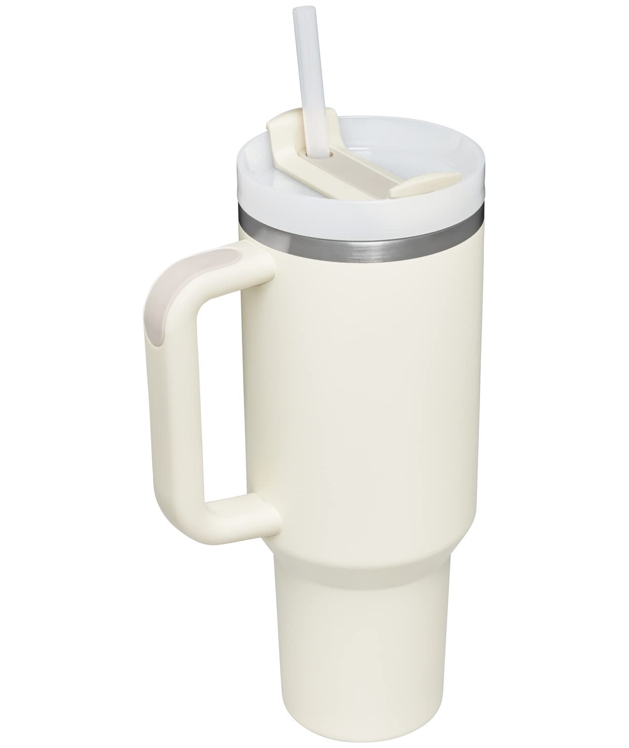 Insulated 40oz Quencher H2.0 Travel Tumbler Mug with Handle, 2 in 1 Slide Lid, Reusable Straw, and Plastic Grip - Double Walled Stainless Steel Keeps Hot and Cold (Cream)