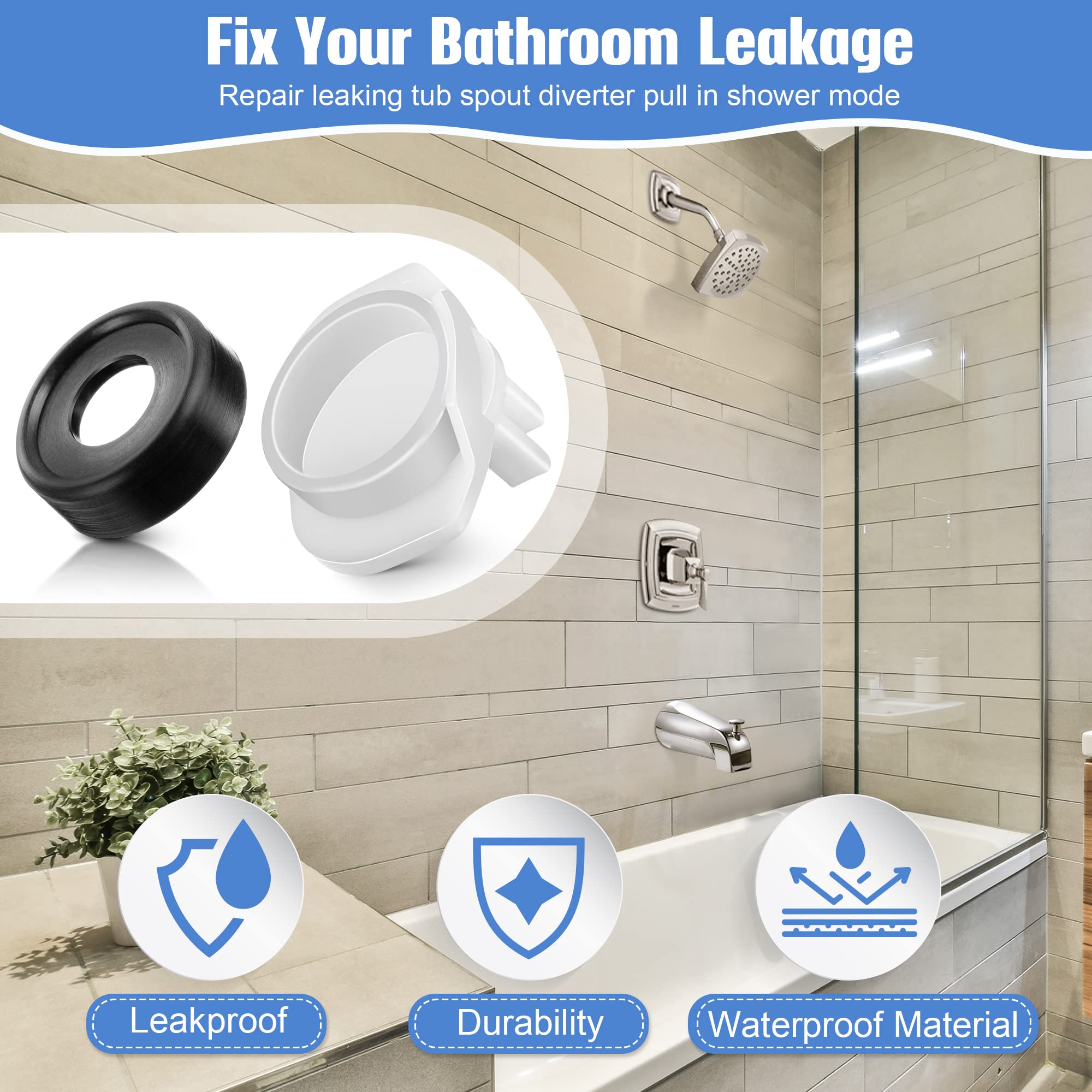Dreyoo 4 Pcs 101237 Cup Seal & Diverter Gate Compatible with Moen 3800 Tub Spout, Tub Spout Replacement Parts for Shower Bathtub Faucet Diverter Spout