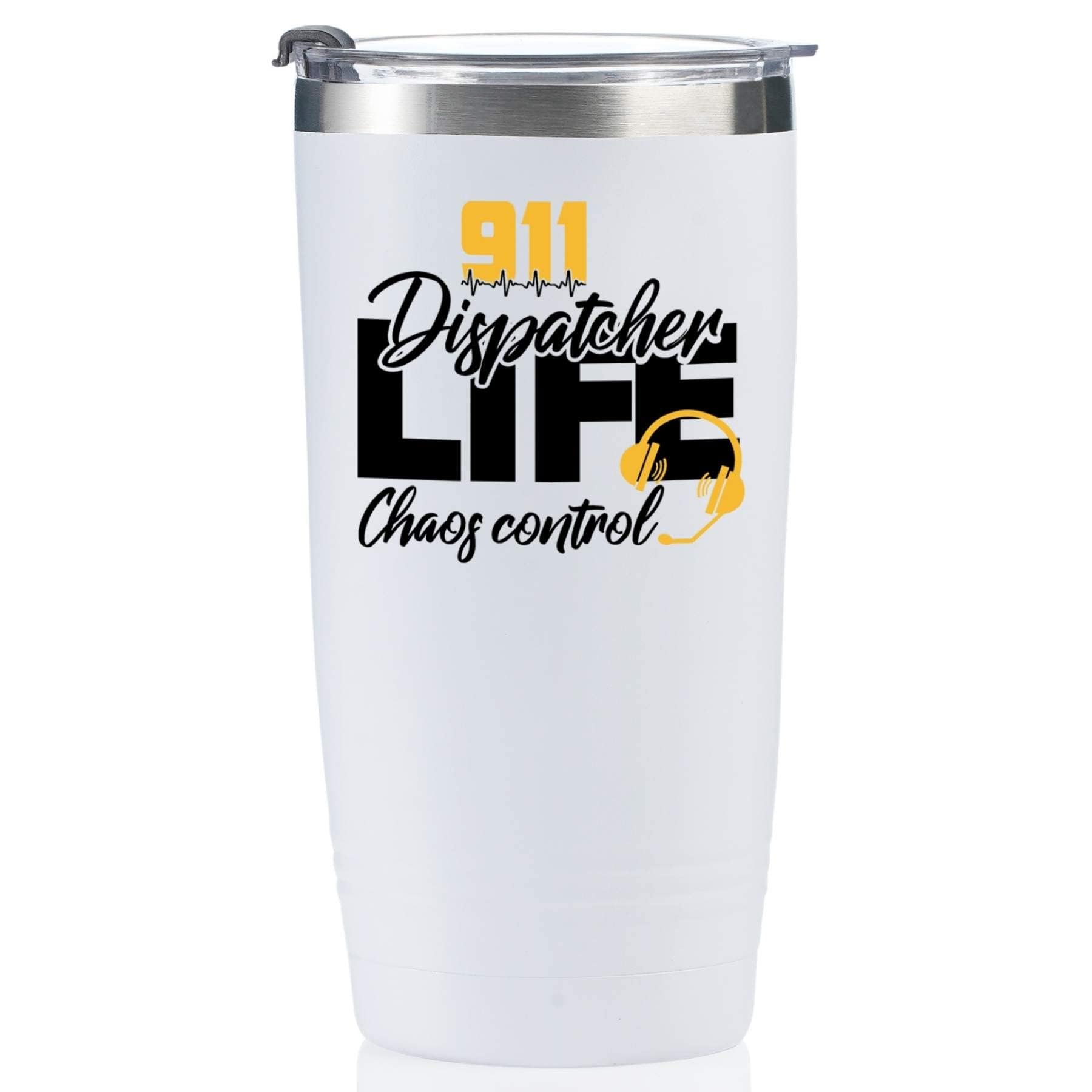Onebttl 911 Dispatcher Gift - Chaos Control - 20 oz/590 ml Stainless Steel Insulated Tumbler With Straw - Thank You, Appreciation, Birthday Gifts (White)