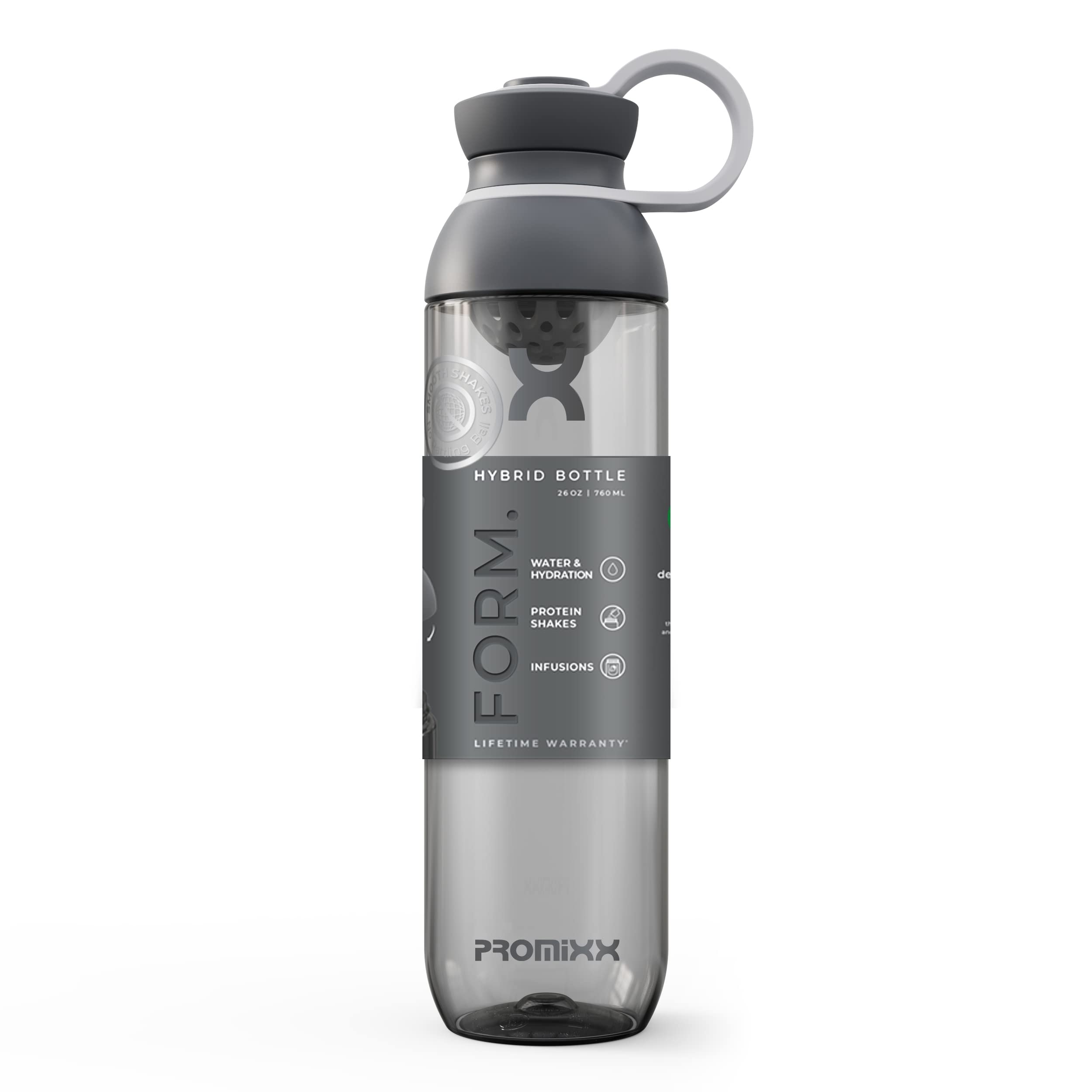 Promixx FORM Protein Shaker Bottle - A Premium Shaker Bottle for Protein Shakes Infusions and Hydration - Durable Gym Shaker Bottle, Leakproof Lid, Odorless - 26oz (Graphite Gray)