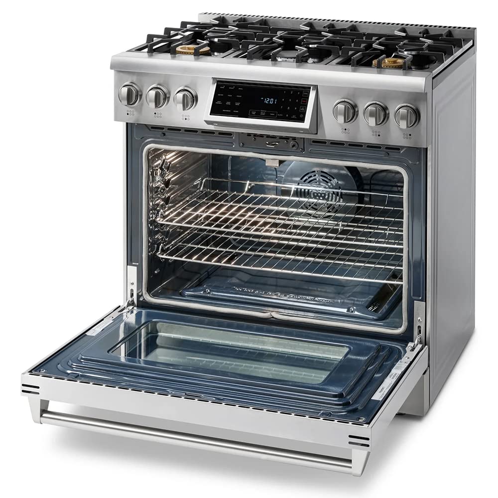 THOR Kitchen 36-Inch Gas Range with Tilt Panel and Self-Cleaning Oven in Stainless Steel - Model TRG3601