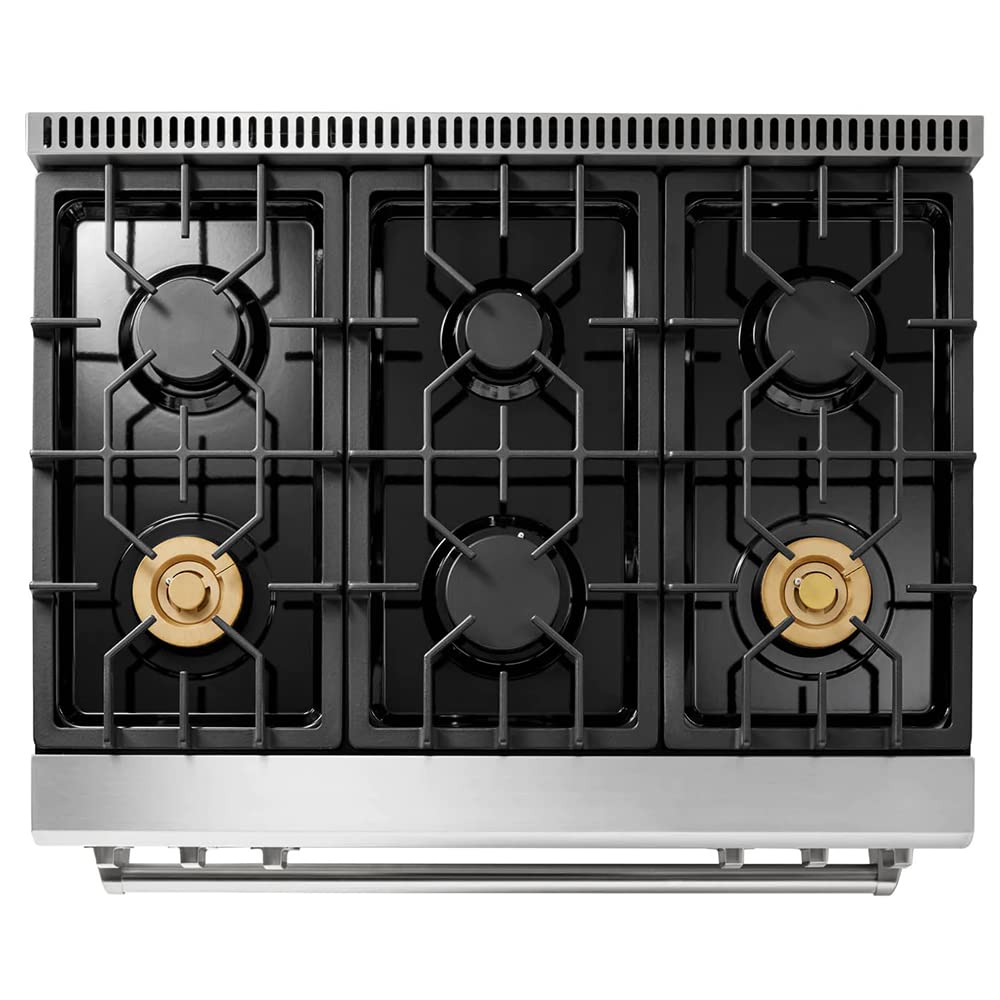 THOR Kitchen 36-Inch Gas Range with Tilt Panel and Self-Cleaning Oven in Stainless Steel - Model TRG3601