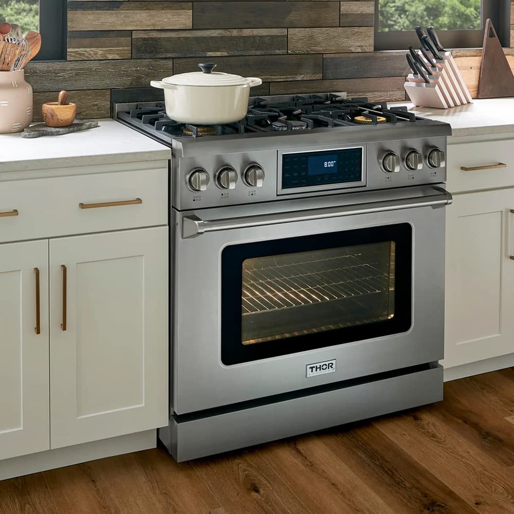 THOR Kitchen 36-Inch Gas Range with Tilt Panel and Self-Cleaning Oven in Stainless Steel - Model TRG3601