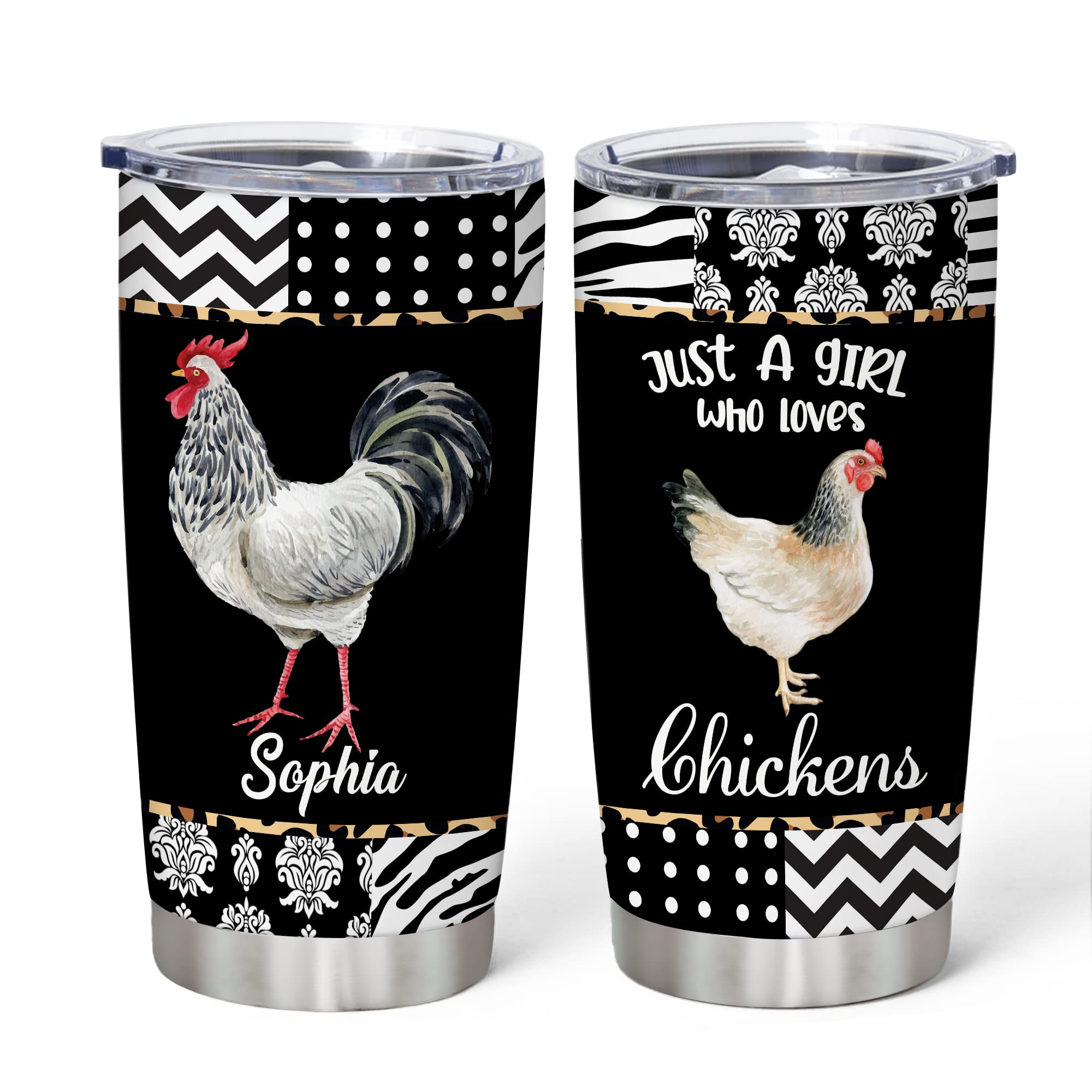 Hyturtle Personalized Chicken Tumbler Gifts for Chicken Lovers - Chicken Farm Birthday Gifts for Women - Chicken Lady Tumbler - Girl Love Chickens Rooster Hen Custom Name 20oz Stainless Steel Tumbler