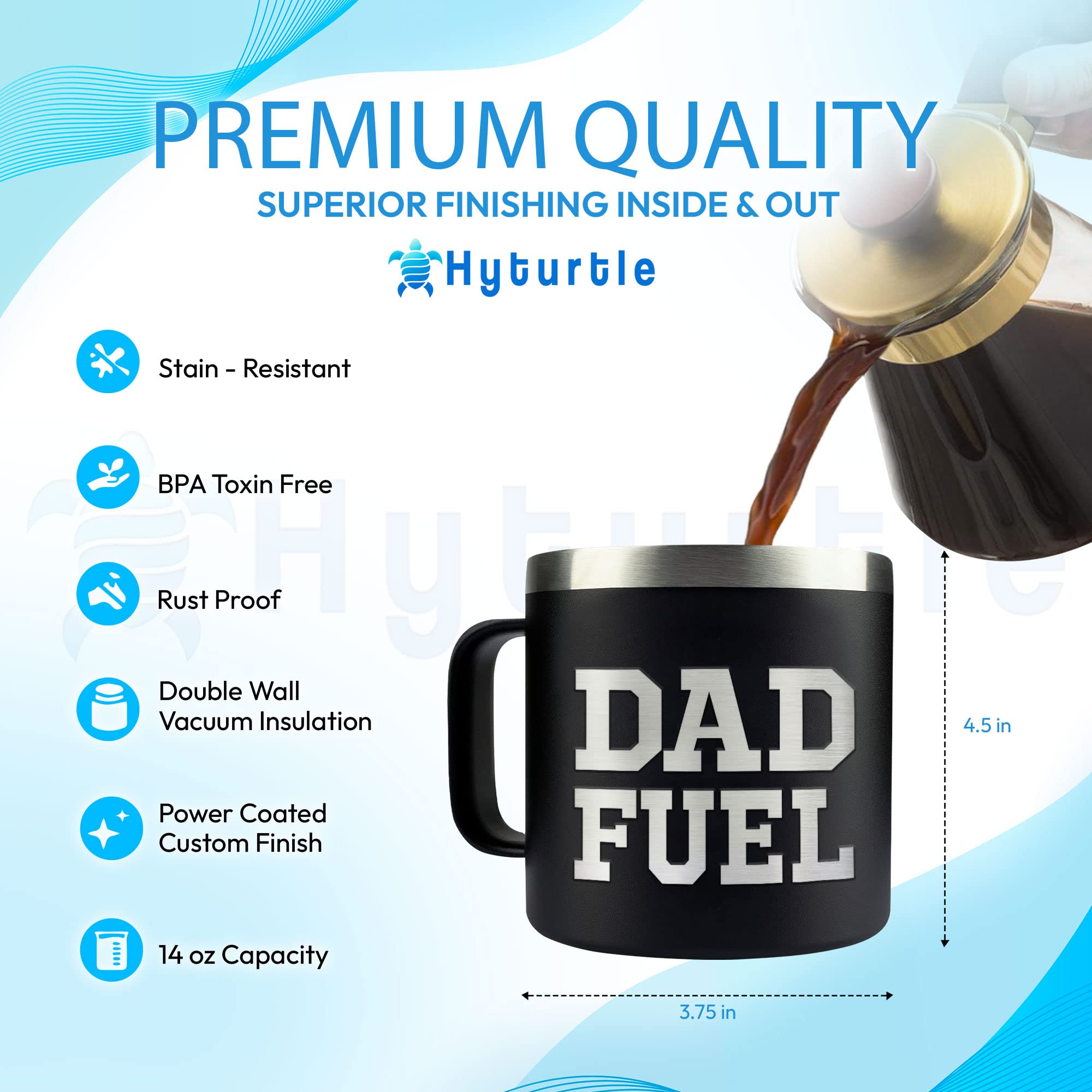 HYTURTLE Dad Fuel Coffee Black Mug/Tumbler 14oz Stainless Steel Gift for Dad on Father's Day, Birthday, Christmas