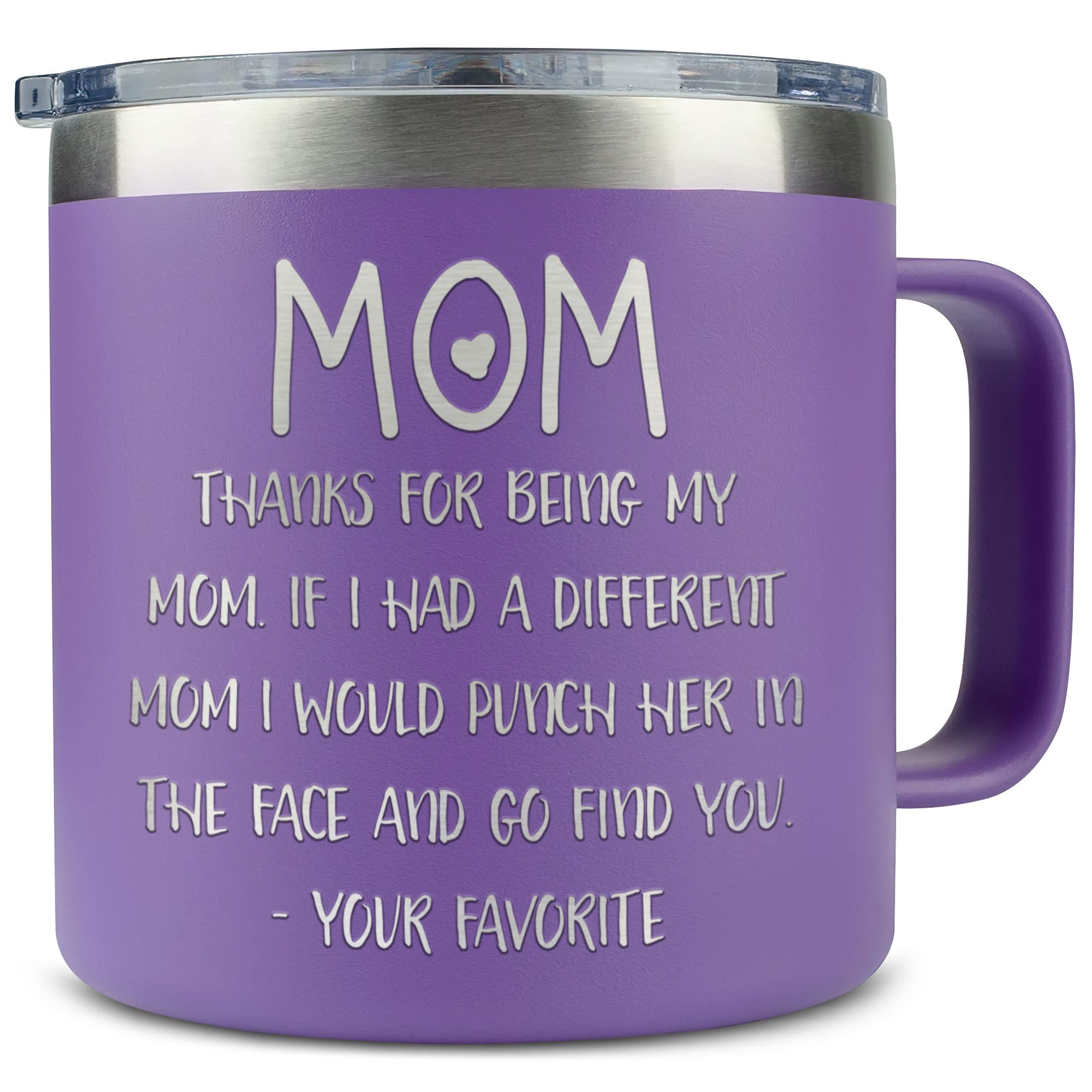 HYTURTLE Thanks For Being My Mom I Funny Coffee Purple 14oz Stainless Steel Mug/Tumbler Gift For Women, Gifts For Mom On Birthday, Christmas