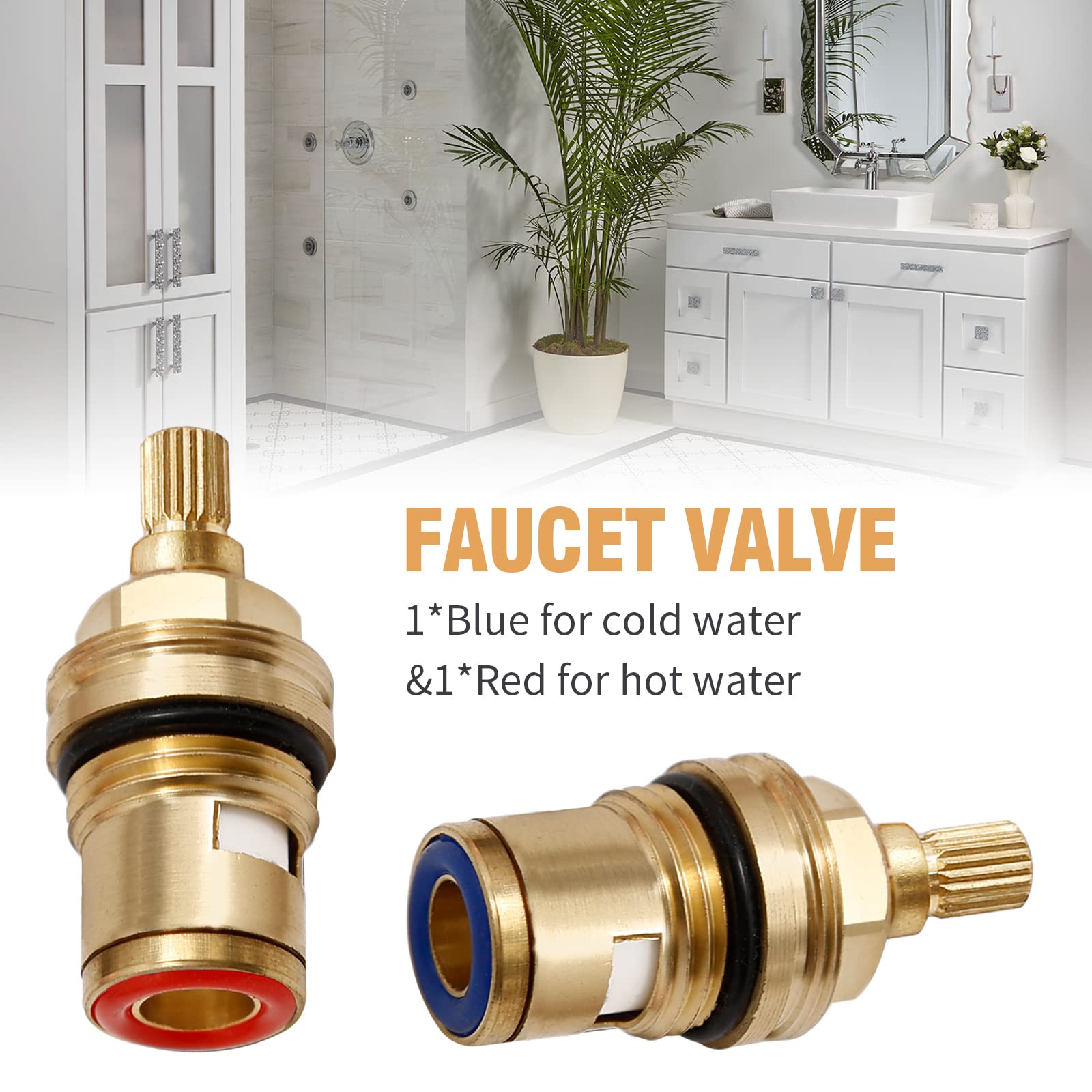 Saihisday Ceramic Stem G1/2" Ceramic Disc Cartridge Hot and Cold Stem for Standard Faucets Bathroom Kitchen, Lead Free