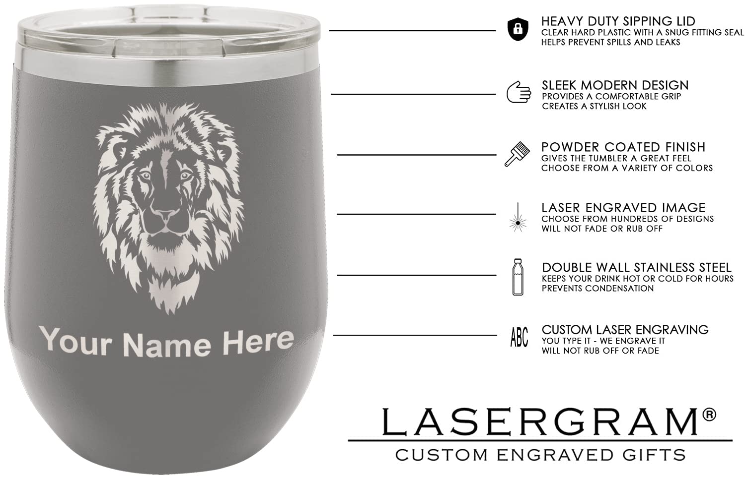 LaserGram Double Wall Stainless Steel Wine Glass Tumbler, Keep Calm and Play Tennis, Personalized Engraving Included (Gray)