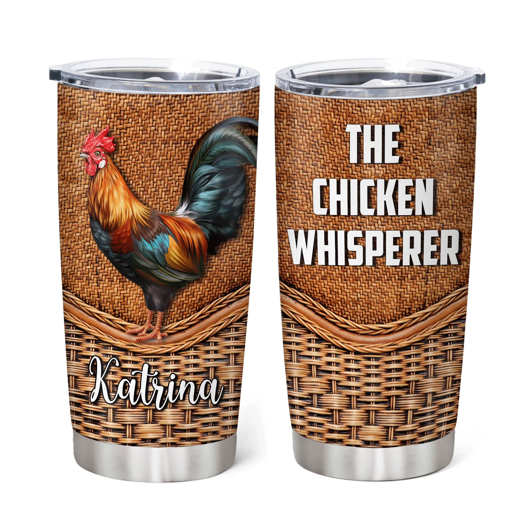 Hyturtle Personalized Chicken Tumbler Gifts for Chicken Lovers - Chicken Birthday Gifts for Women - Chicken Whisperer Tumbler - Rooster Tumbler - Custom Name 20oz Insulated Stainless Steel Tumbler