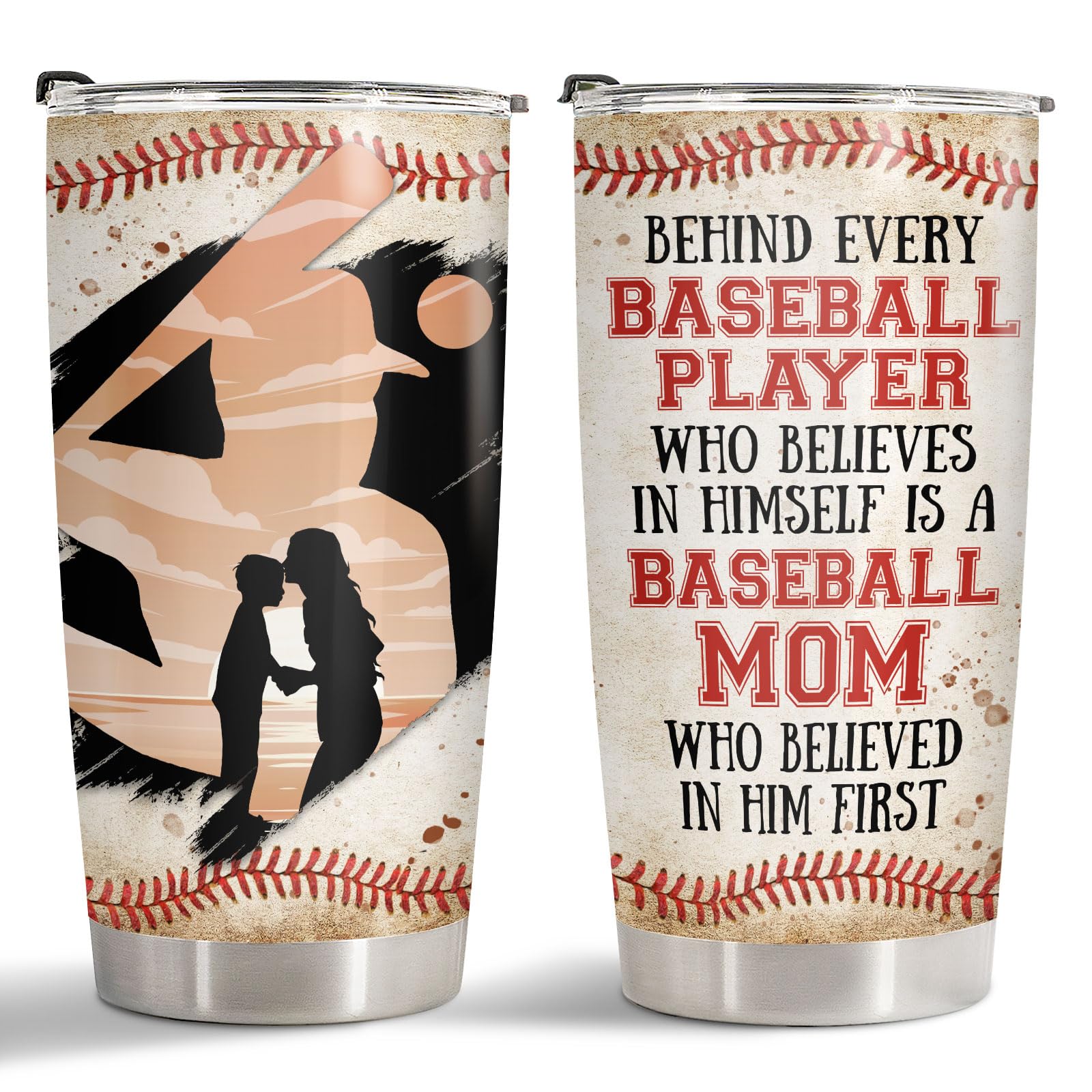 34HD Mothers Day Gifts for Mom, Baseball Mom Tumbler with Lid, 20oz Vacuum Insulated Baseball Coffee Mug Sport, Cool Birthday Softball Gifts for Mama from Son, Husband