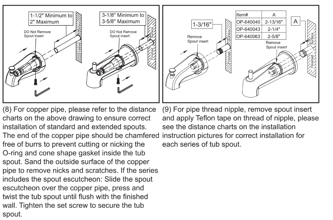 Olympia Faucets OP-640063-BN Extended 7" Combo Diverter Tub Spout in Brushed Nickel