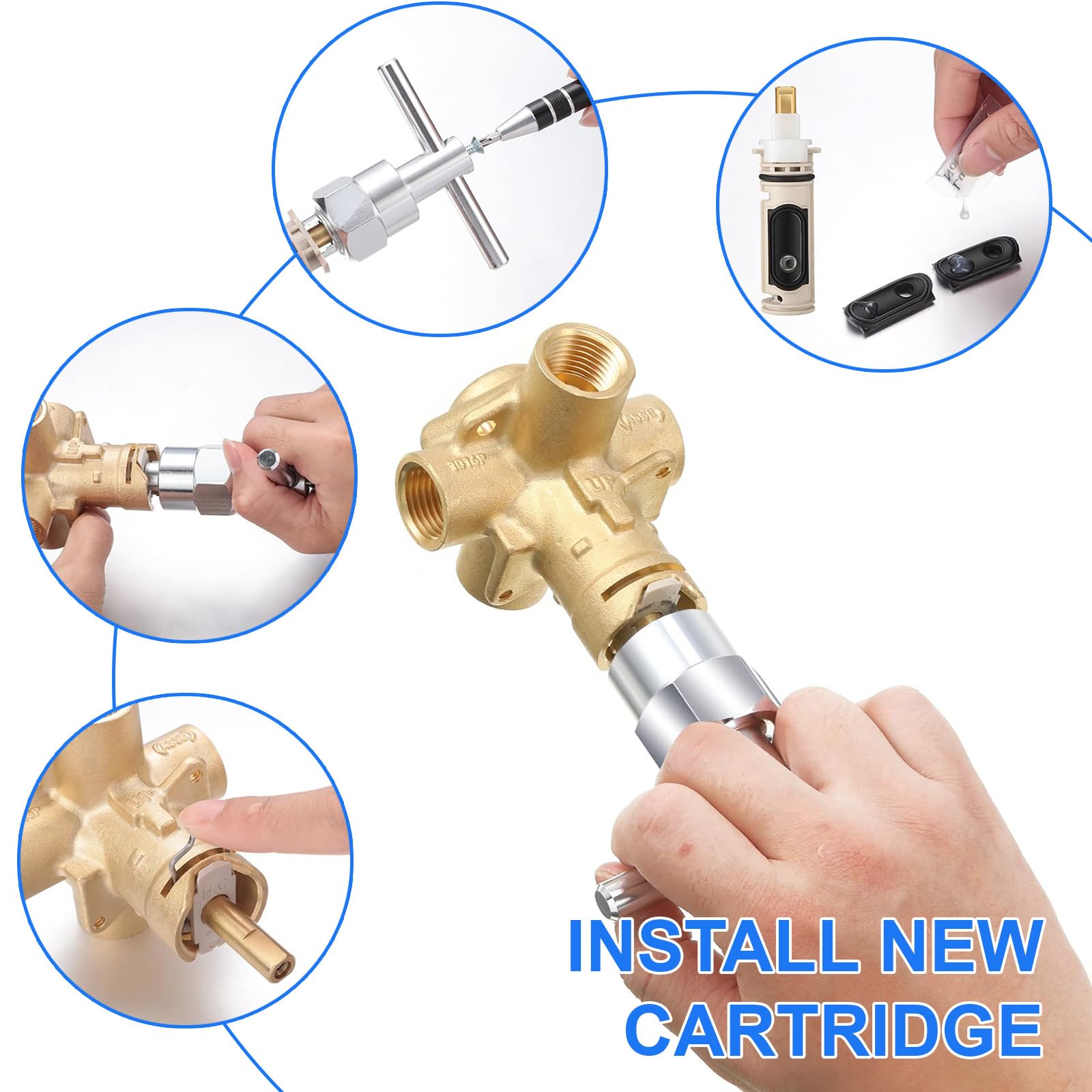 Qunclay 3 Pack Compatible with Moen 1222 Replacement Cartridge Kit One-handle Positemp Faucets Tub Bathtub Shower Cartridge Replacement Tool Brass and Plastic Shower Part