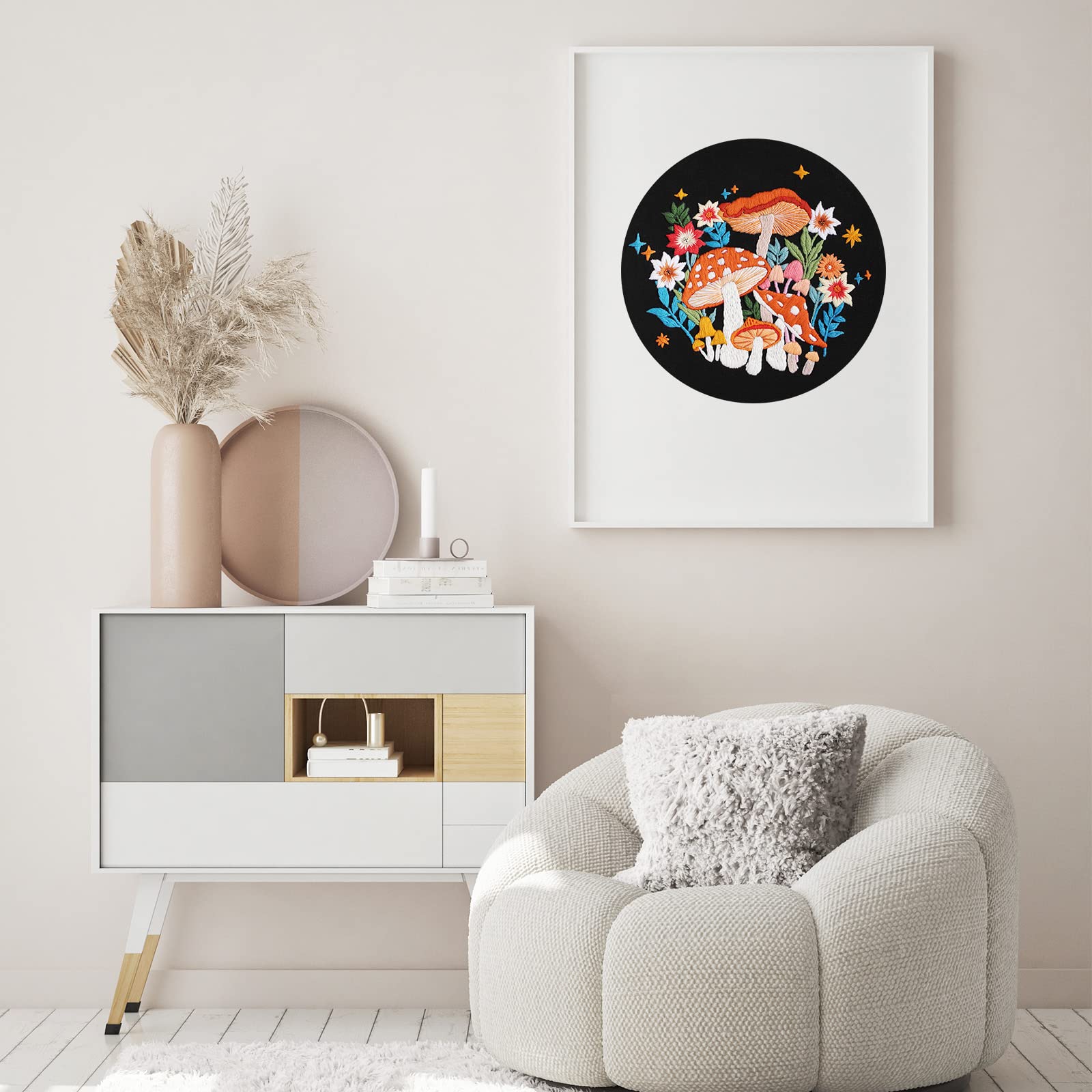 Louise Maelys Mushroom Embroidery Kits for Beginners with Art Night Pattern,Adults Starter Cross Stitch Kit DIY Needlepoint