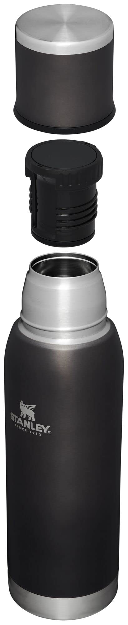 Stanley Adventure-To-Go Vacuum Bottle 25 oz | Wide Mouth with Leakproof Cup Lid | Keep Drinks Hot or Cold | Packable for Travel | Insulated Stainless Steel Thermos | BPA-Free | Charcoal Glow