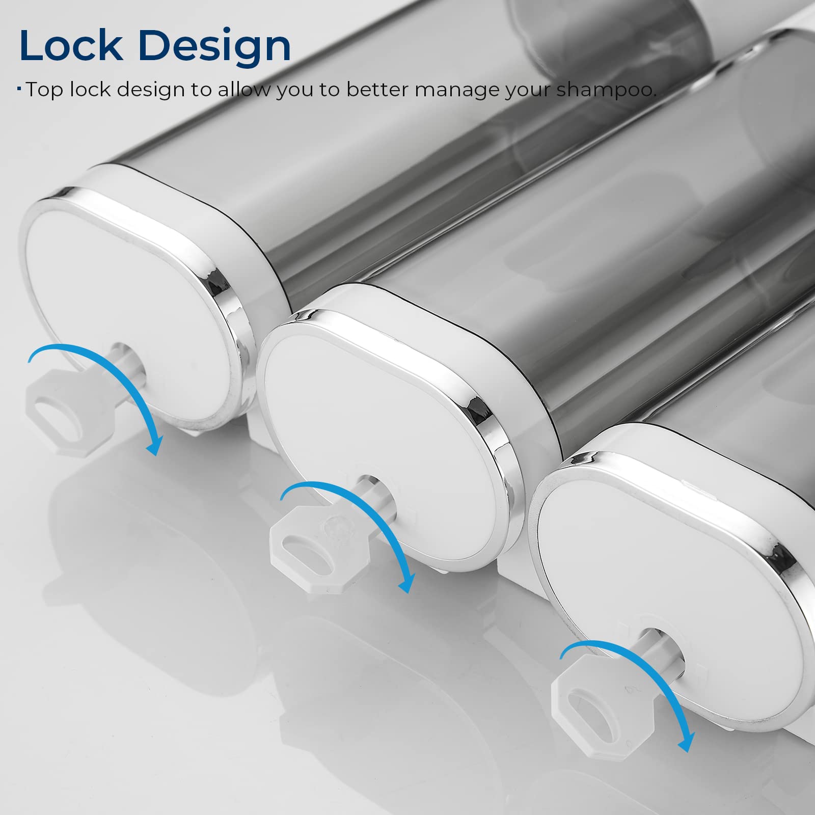 Pollock Shower Dispenser - 3 Chamber No Drill Wall Mounted Shampoo, Conditioner, Body Wash Dispenser for Bathroom, Large Capacity, White