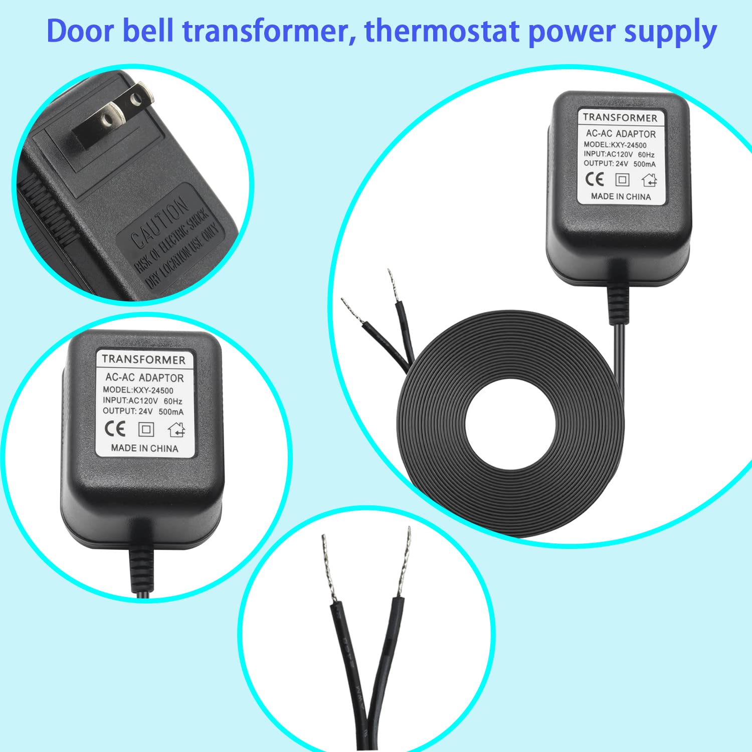 24V Video doorbell Power Transformer, Compatible with Nest Hello, Wyze, Eufy, and Ring Video doorbells. Line Length 26 feet Black(1Pcs)