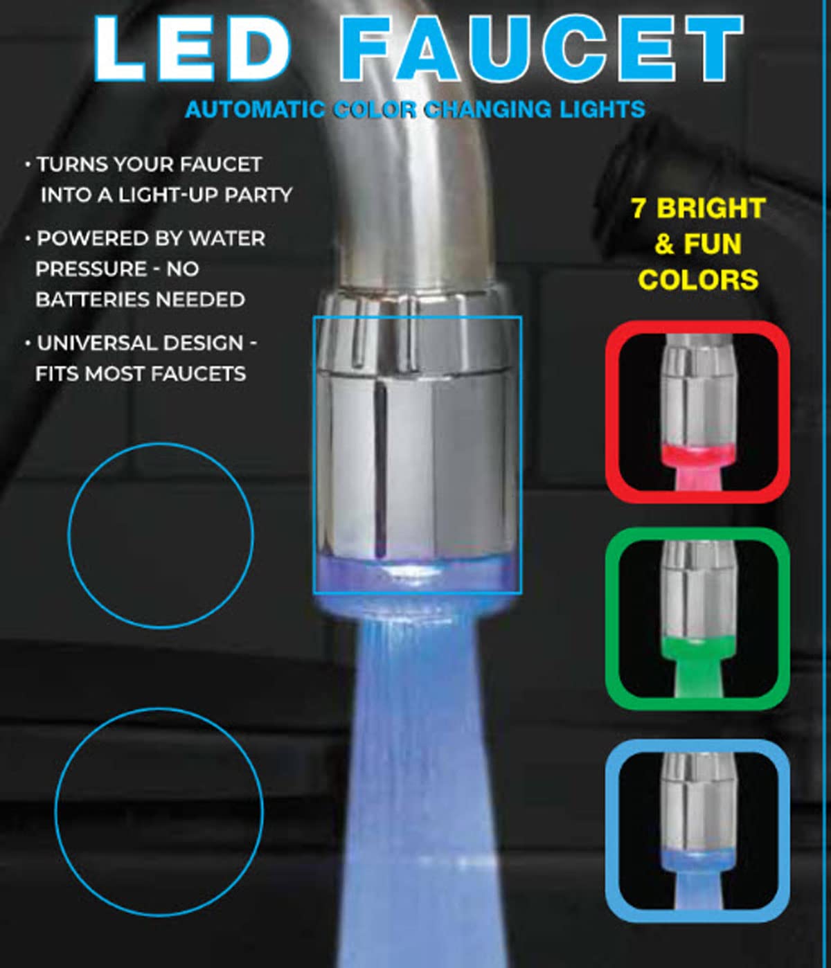 Led Faucet Lights with 7 Colors - Bathroom Faucet Aerator Bathroom Sink - Led Faucet Adapter Light - Glowing Faucet Light for Kitchen or Bathroom Sink, Fits Most Faucets