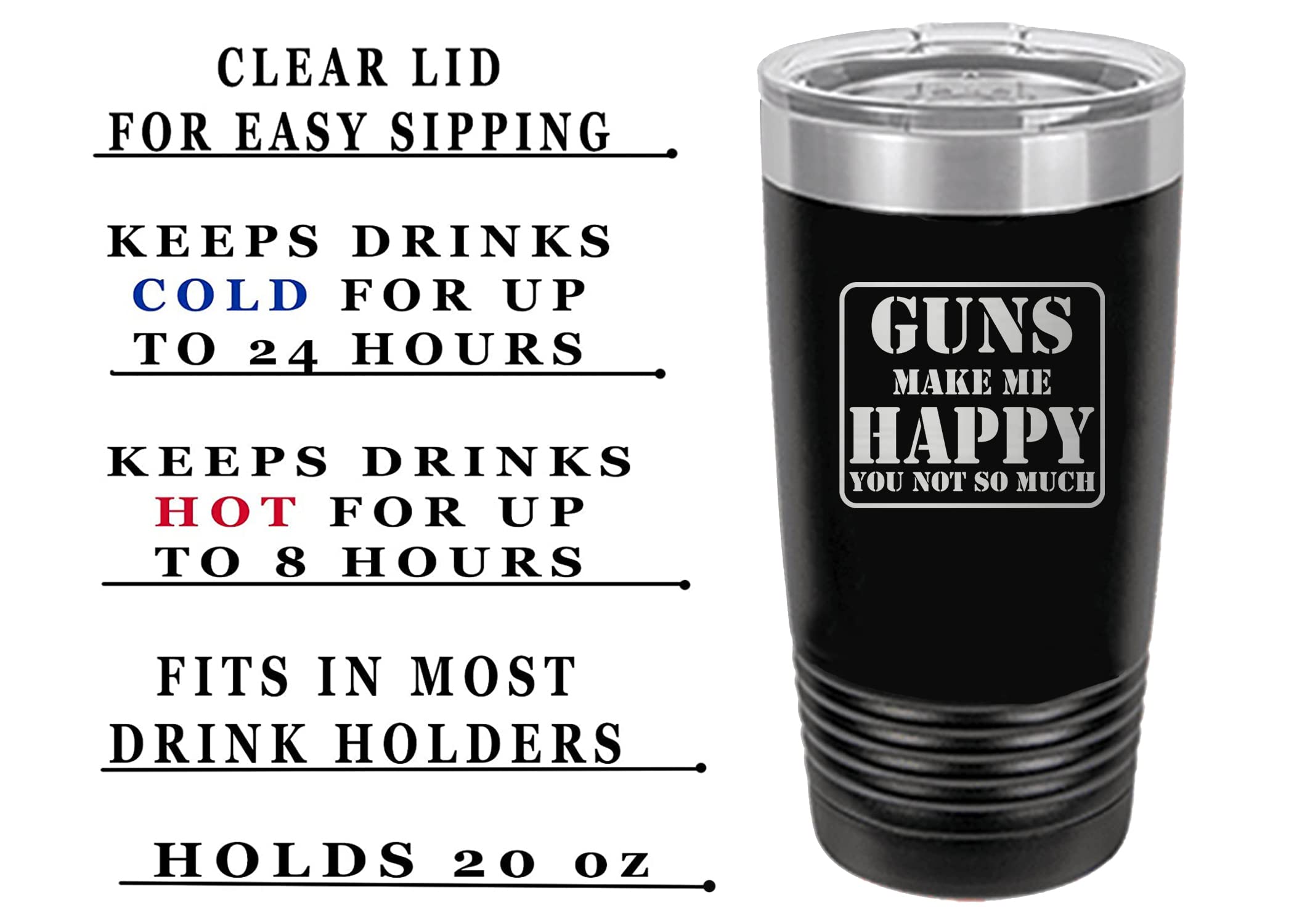 Rogue River Tactical Funny Hunting 20 Oz. Travel Tumbler Mug Cup w/Lid Vacuum Insulated Hot or Cold Guns Make Me Happy You Not So Much Hunter Gift Black