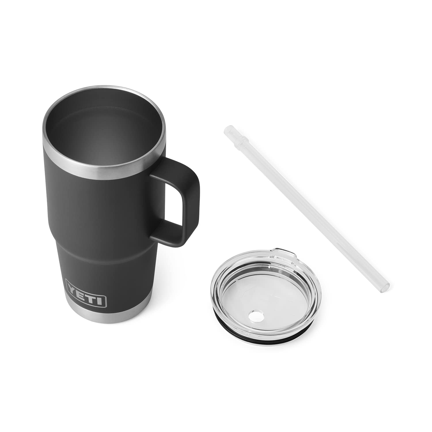 YETI Rambler 25 oz Tumbler with Handle and Straw Lid, Travel Mug Water Tumbler, Vacuum Insulated Cup with Handle, Stainless Steel, Black