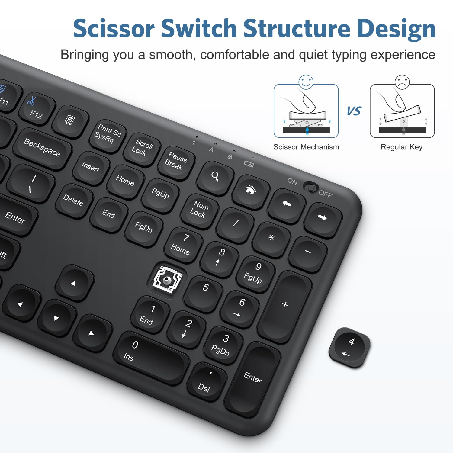 OMOTON Wireless Keyboard, 2.4G Silent Computer Keyboard, Ultra Slim Full Size Ergonomic Keyboard with Numeric Keypad and Media Hotkeys Compatible with Windows, PC, Computer, Notebook, Laptop, Black