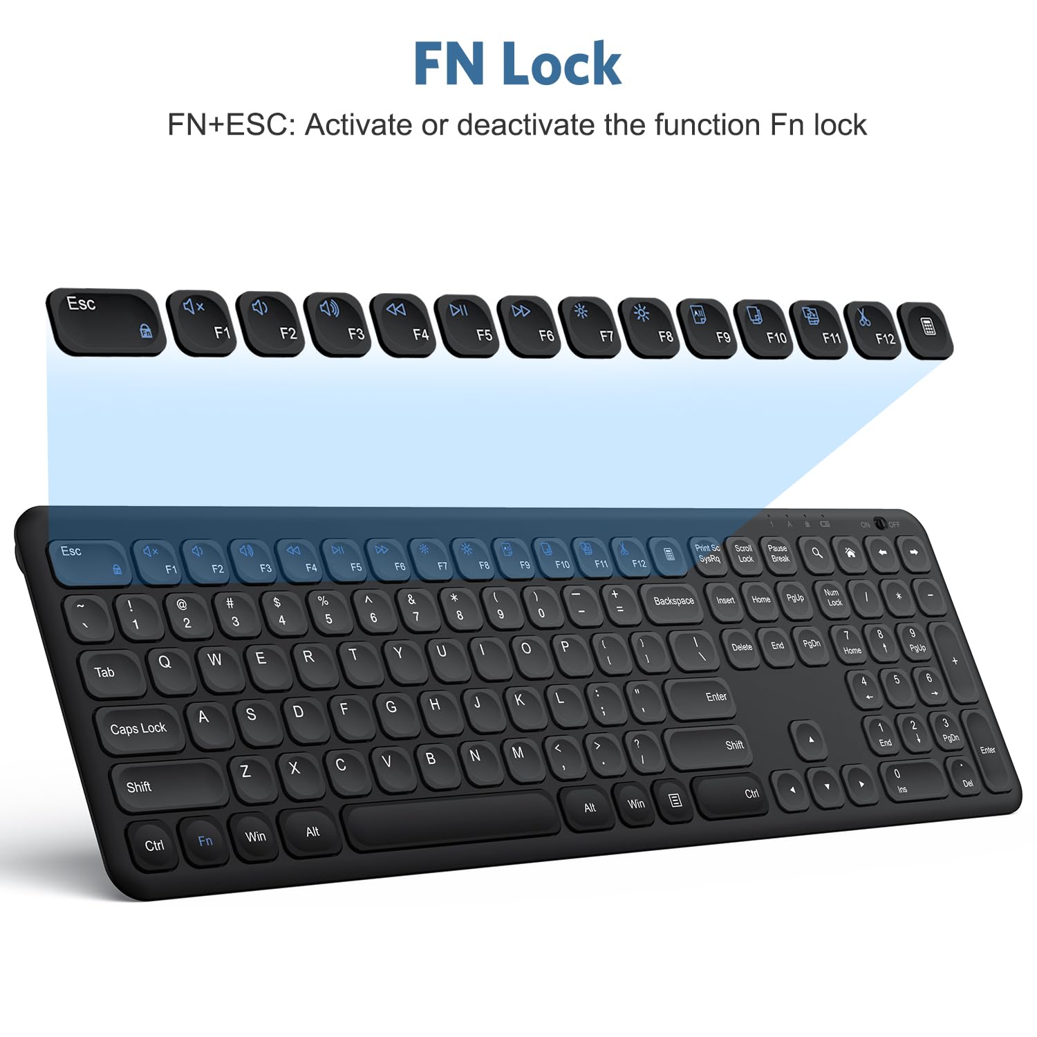 OMOTON Wireless Keyboard, 2.4G Silent Computer Keyboard, Ultra Slim Full Size Ergonomic Keyboard with Numeric Keypad and Media Hotkeys Compatible with Windows, PC, Computer, Notebook, Laptop, Black